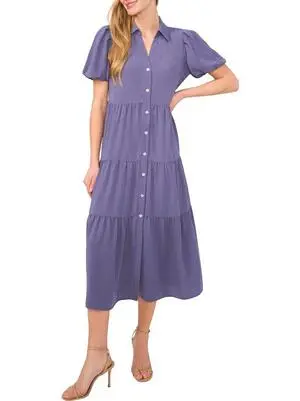CECE DUPRAZ Tiered Midi Shirt Dress - Brisk Blue