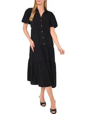 CECE DUPRAZ Tiered Midi Shirt Dress - Rich Black