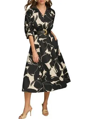 Donna Karan New York Floral Stretch Cotton Midi Shirt Dress - Black/parchment