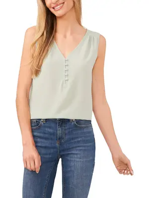 CECE DUPRAZ Half Placket Sleeveless Top Light Sage Green
