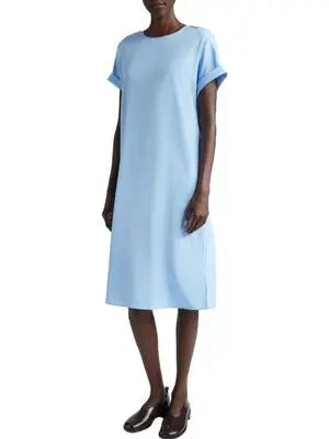 Lafayette 148 New York Roll Cuff Silk Stretch Georgette T-shirt Dress - Sky Blue