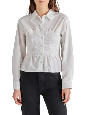 Steve Madden Marisol Smock Detail Cotton Button-up Shirt - White