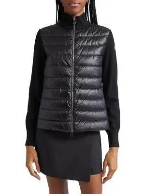 Moncler Quilted Nylon And Virgin Wool Knit Cardigan - Black