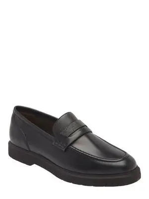 Brunello Cucinelli Monili Trim Leather Loafer - Black