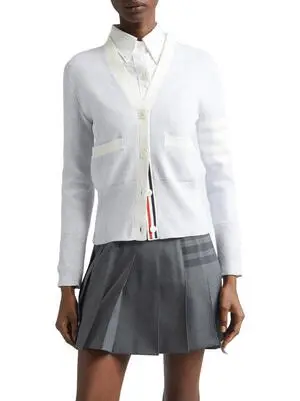 Thom Browne 4-bar Trim Cotton Cardigan - Pale Grey