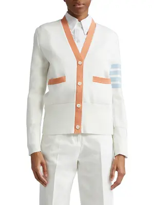 Thom Browne Thom Browne 4-Bar Trim Cotton Cardigan White