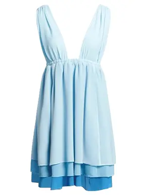 GANNI Recycled Polyester Mini Flared Dress - Sky Blue