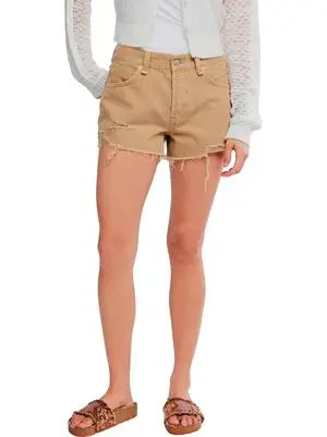 Free People Ripped Denim Cutoff Shorts - Oat Latte