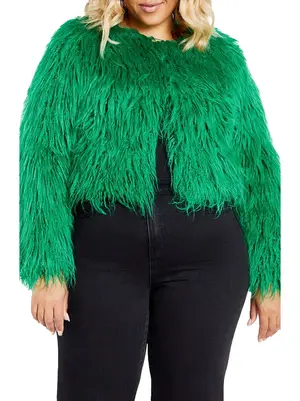 City Chic City Chic Blakely Faux Fur Cropped Jacket Jelly Bean