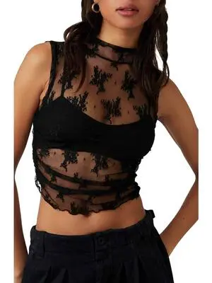 Free People Sheer Lace Tank - Black