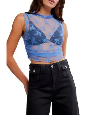 Free People Sheer Lace Tank - Cornflower Blue