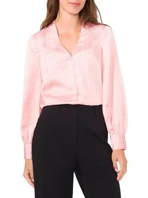 Halogen Halogen(r) Collarless Satin Button-Up Shirt Bridal Rose