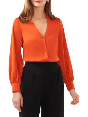 Halogen Halogen(r) Collarless Satin Button-Up Shirt Burnt Orange