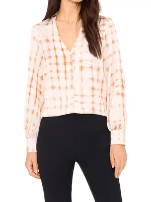 Halogen Halogen(r) Collarless Satin Button-Up Shirt Orange Clay