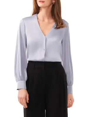 Halogen Halogen(r) Collarless Satin Button-Up Shirt Slate Blue