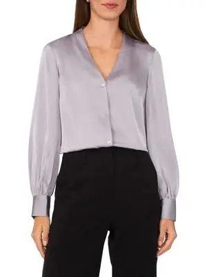 Halogen Halogen(r) Collarless Satin Button-Up Shirt Ultimate Grey
