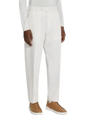 Zegna Pleated Cotton And Wool Trousers - Bianco Zegna