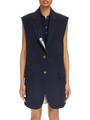 Thom Browne Oversize Sleeveless Cotton-blend Blazer - Navy