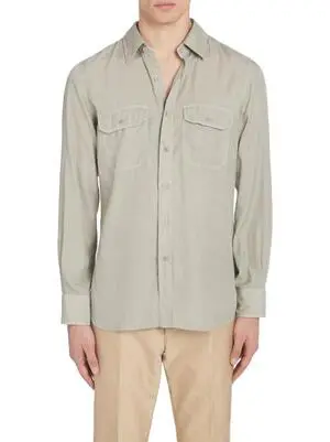 TOM FORD Military Fit Fluid Twill Button-up Shirt - Soft Grey