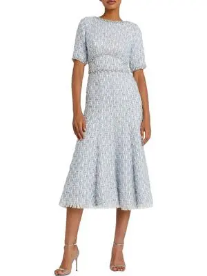 Mac Duggal Beaded Tweed Midi-dress - Blue Multi