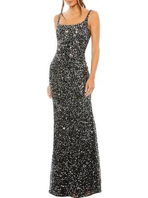 Mac Duggal Sleeveless Sequined Slip Gown Black