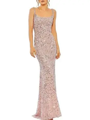 Mac Duggal Sleeveless Sequined Slip Gown Pink
