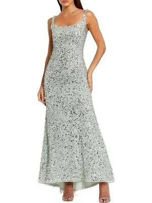 Mac Duggal Sleeveless Sequined Slip Gown Sage