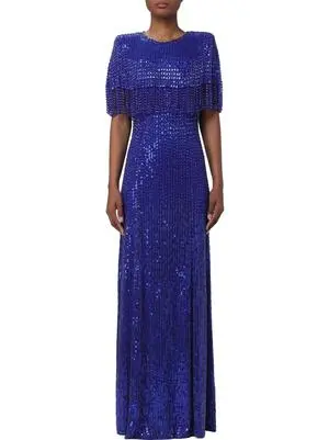 Jenny Packham Jenny Packham Embellished Sequined Maxi Gown Blue