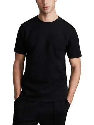 REISS Bradley Interlock Slim Fit Crewneck Tee - Black
