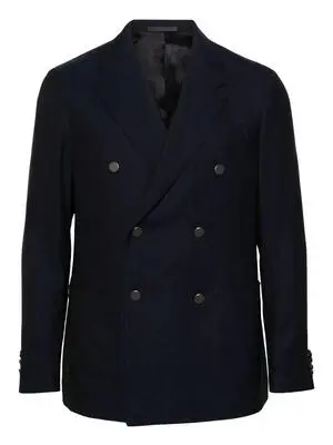 Caruso Double-breasted Wool Blazer - Blue