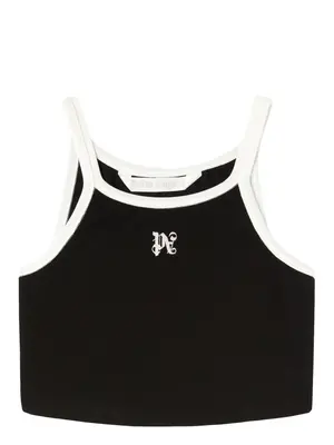 Palm Angels Pa Monogram Cropped Tank Top - Black