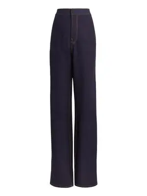 Alaïa Fluid Wool-Blend Straight-Leg Trousers Dark Wash
