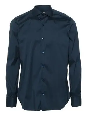 BARBA NAPOLI Classic-collar Poplin Shirt - Blue