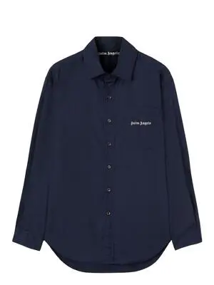 Palm Angels Logo-embroidered Cotton Shirt - Blue