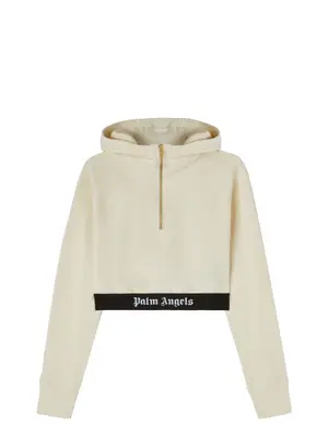 Palm Angels Logo-tape Cropped Hoodie - Neutrals