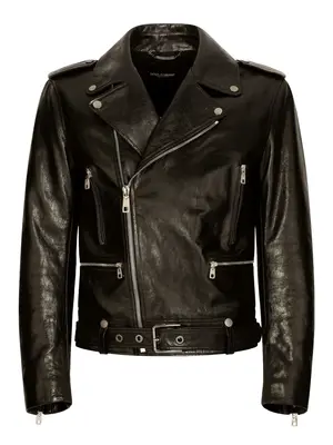 Dolce & Gabbana Grained Leather Biker Jacket - Black
