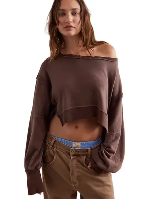 Free People We The Free Camden Cropped Sweatshirt - Chocolate Love