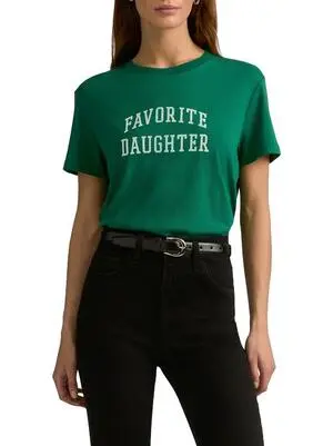 FAVORITE DAUGHTER Cropped Collegiate T-shirt - Emerald W/ White