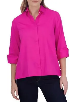 Foxcroft Foxcroft Beatrice Side Button Accent Collared Shirt Azalea