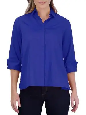 Foxcroft Foxcroft Beatrice Side Button Accent Collared Shirt Sapphire