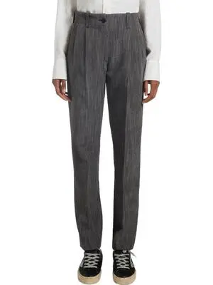 GOLDEN GOOSE Mélange Tapered Virgin Wool Blend Trousers - Grey/ White