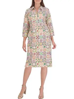 Foxcroft Sophia Watercolor Cotton Shift Dress - White Multi
