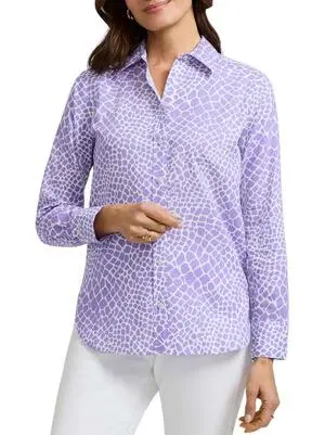 Foxcroft Meghan Giraffe Print Linen-blend Shirt - Amethyst/ White