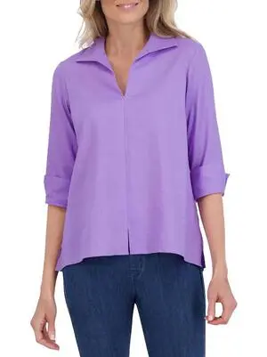 Foxcroft Foxcroft Agnes Linen Blend Top Amethyst