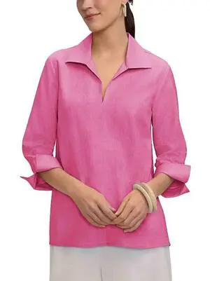 Foxcroft Agnes Linen Blend Top - Cosmo Pink