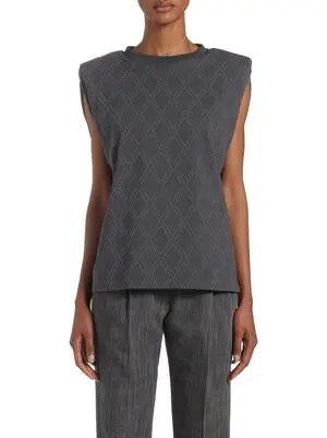 GOLDEN GOOSE Studded Cotton Shoulder Pad Tank - Anthracite