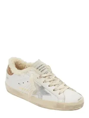 GOLDEN GOOSE Super-star Shearling-lined Sneakers - White/silver