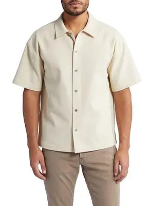FRAME Textured Short Sleeve Button-up Shirt - Beige