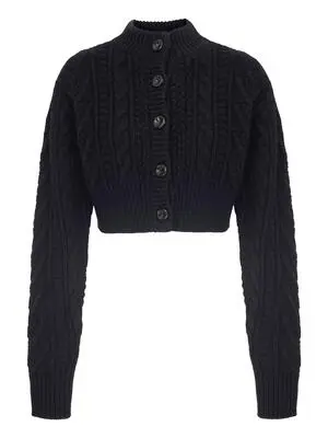 EMILIA WICKSTEAD Aleph Cashfeel Cable Knit Cropped Cardigan - Black