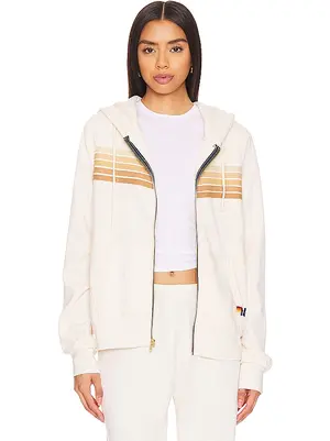 Aviator Nation 5 Stripe Zip Hoodie - Vintage White & Sand